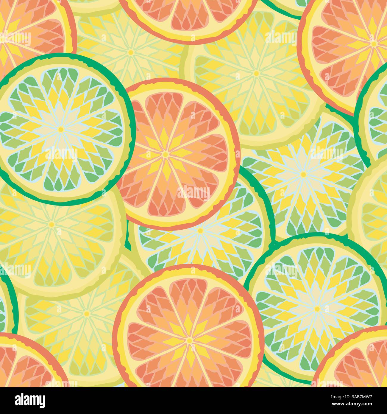 Pattern with fresh citrus slices. Orange, lemon, lime, grapefruit ...