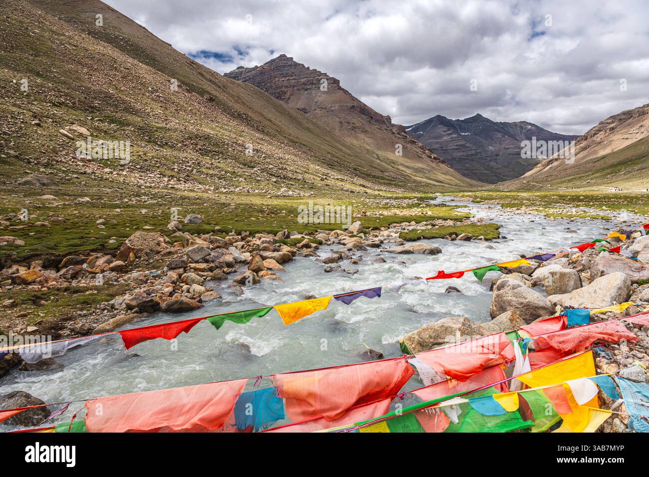 The path around Mount Kailash and a mountain river, kora around Kailash ...