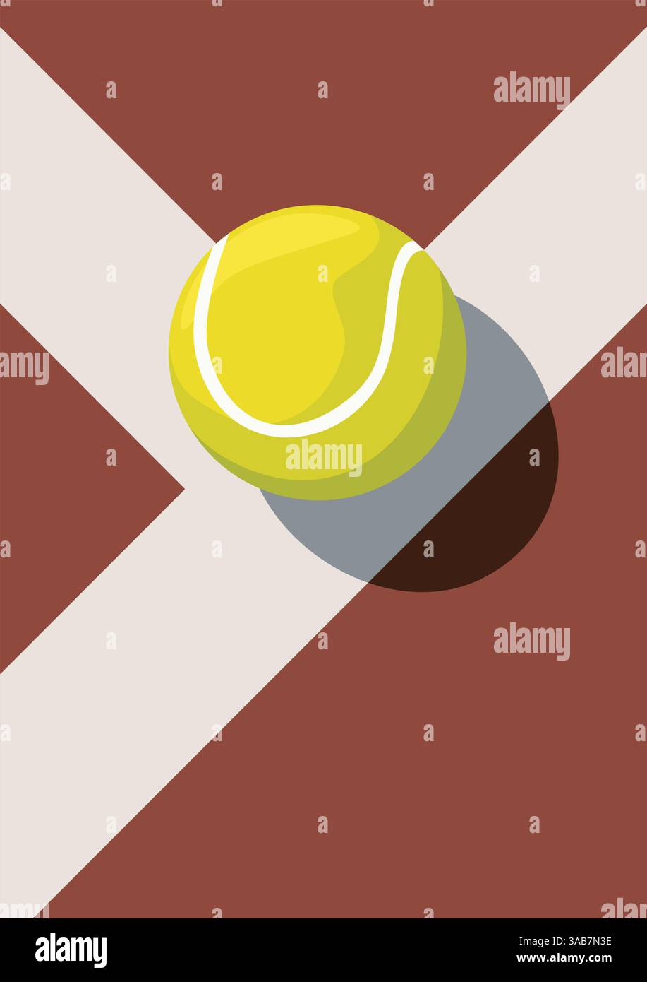 Tennis ball at the T line in tennis court. Vector illustration Stock ...