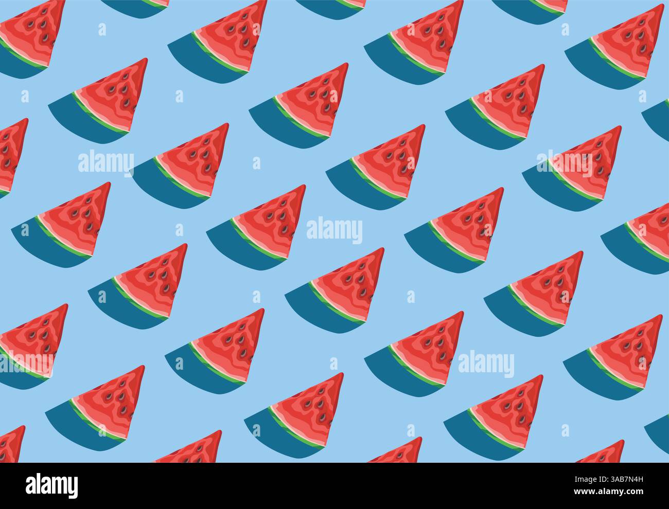 Colorful fruit pattern of fresh watermelon slices on blue background ...