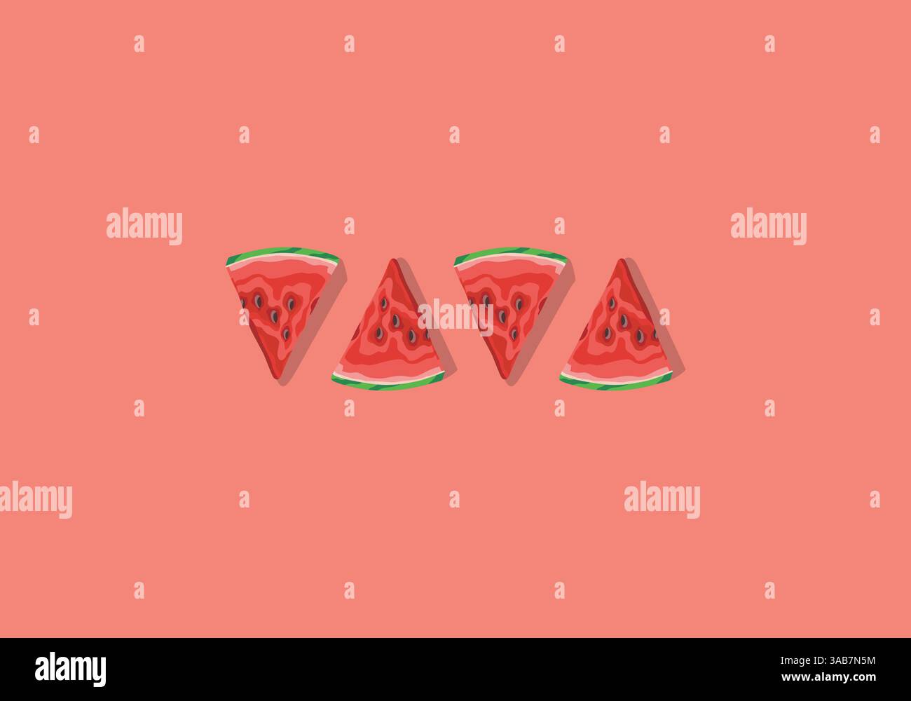 Fresh watermelon pieces on pastel red background. Vector illustration ...