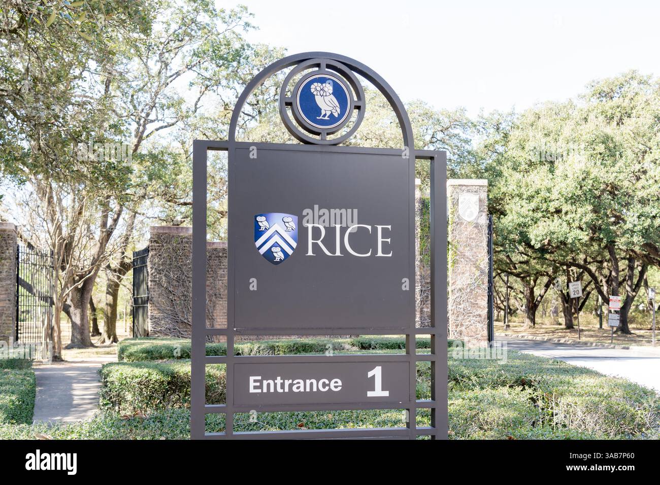 Houston, Texas, USA - February 15, 2022: Sign of Rice University at one ...