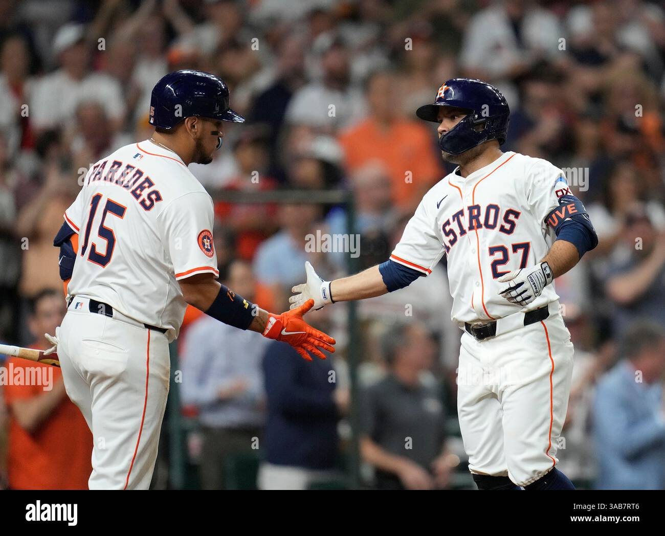 Houston Astros' Jose Altuve (27) celebrates his home run off of San ...