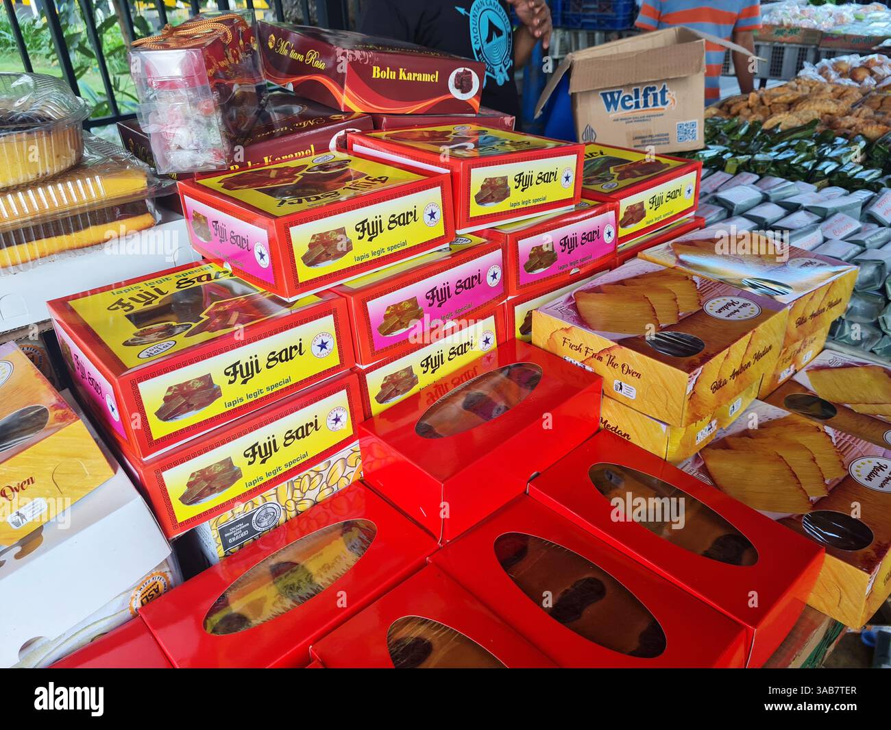 Street food stall on the roadside selling all kinds of traditional ...