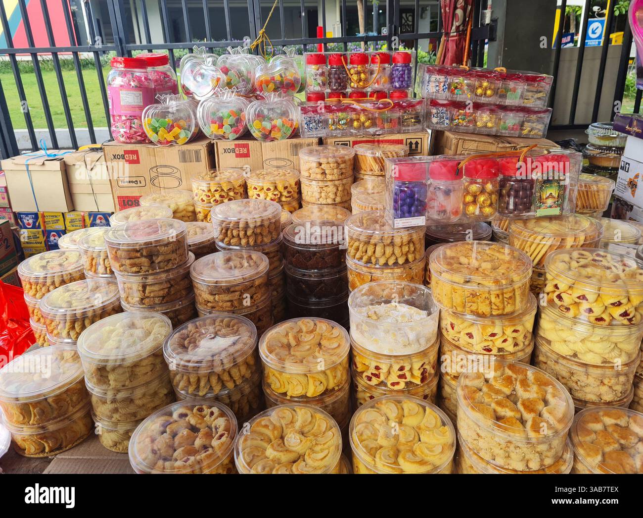 A street food market stall on the roadside selling all kinds of ...