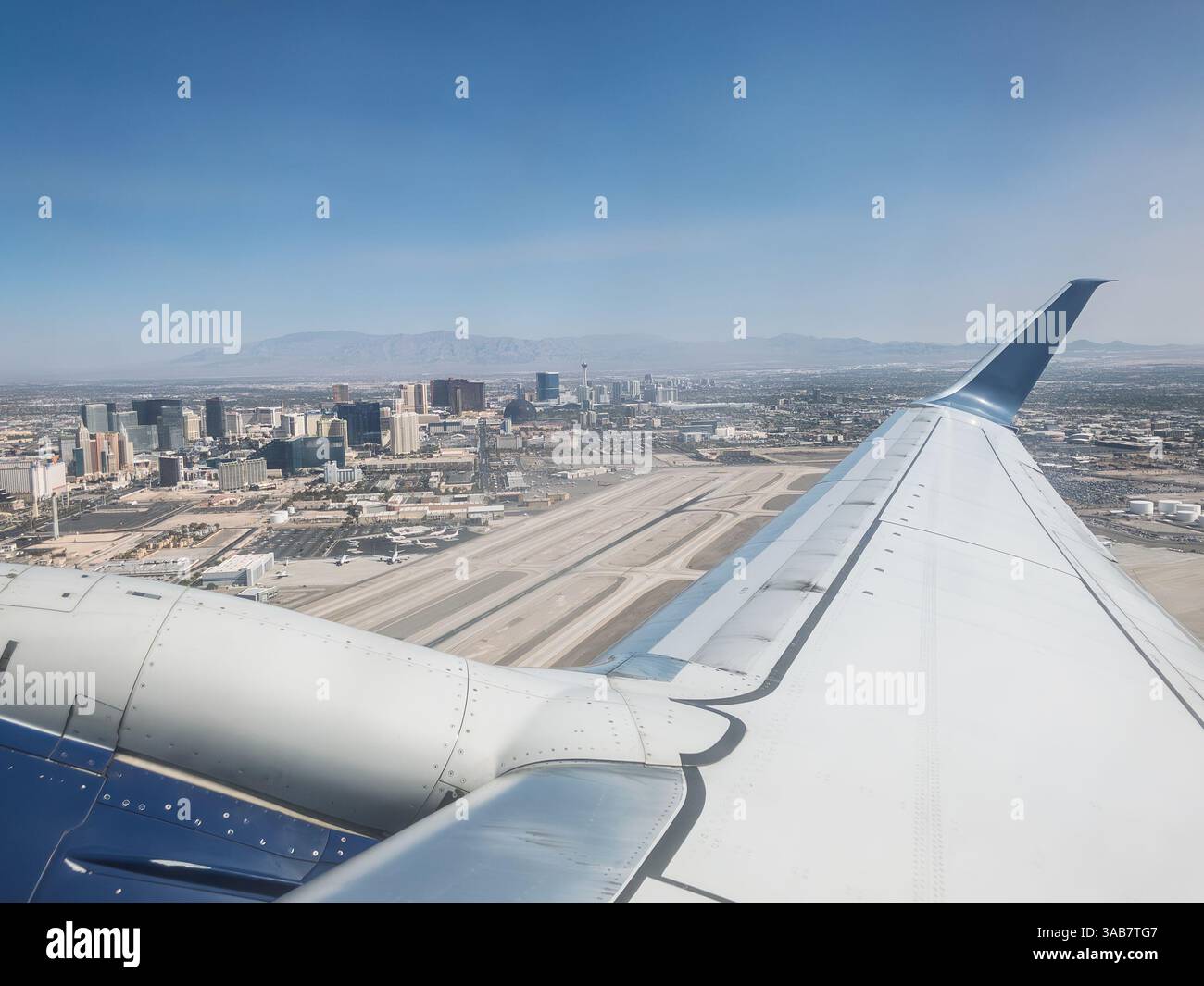 Aerial view from a plane window of Las Vegas Harry Reid International ...