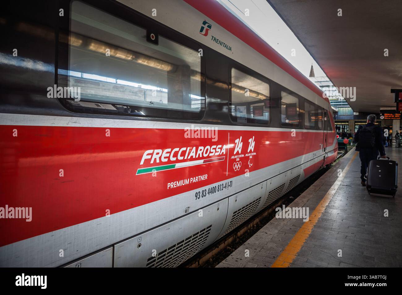 ROME, ITALY - JANUARY 15, 2025: Frecciarossa high-speed train awaiting departure at Roma Termini ...