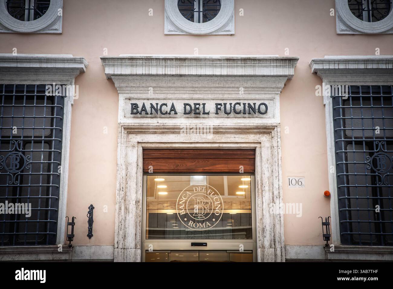 ROME, ITALY - JANUARY 15, 2025: Entrance of Banca del Fucino office in ...