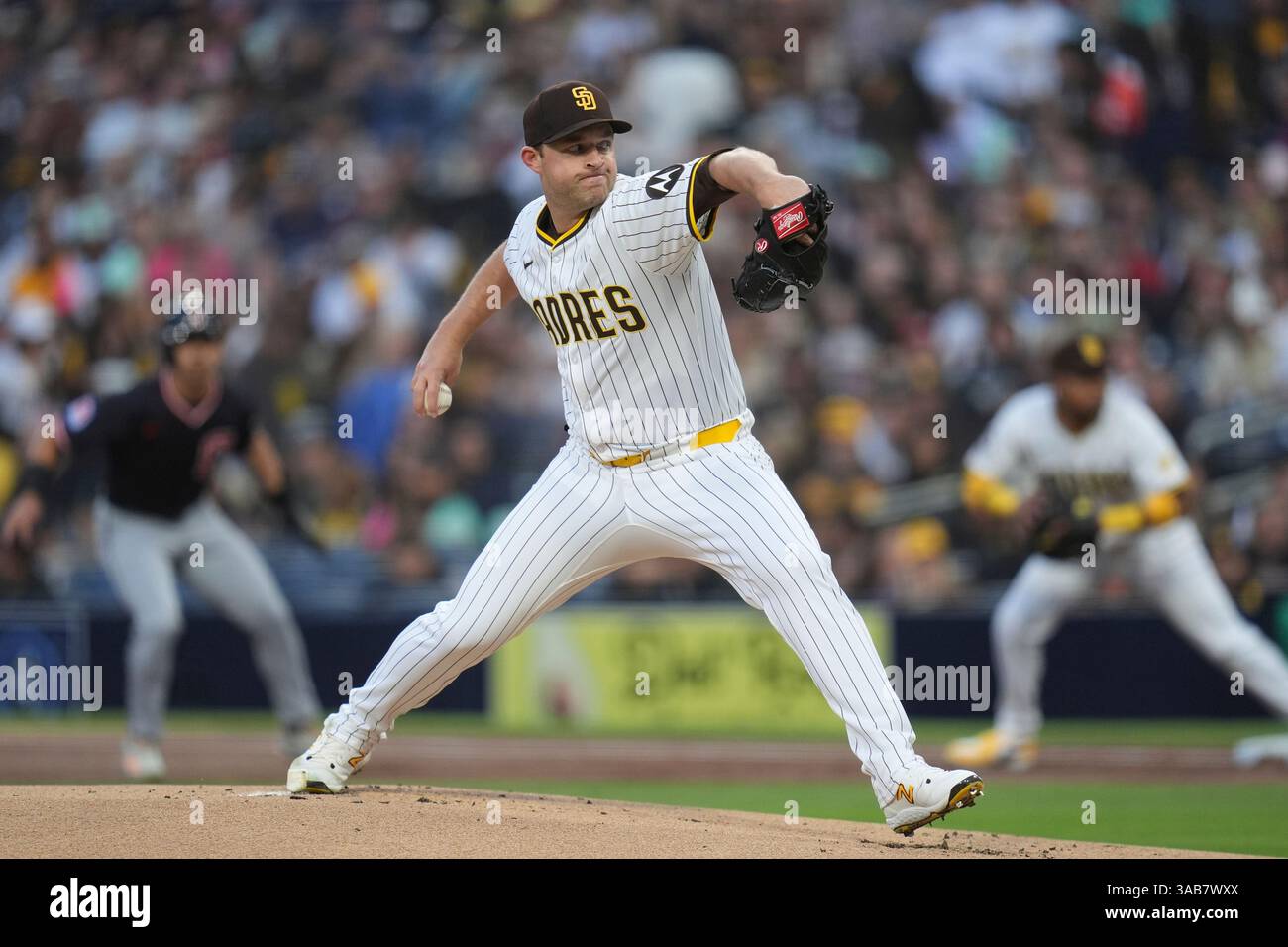 San Diego Padres starting pitcher Michael King works against a ...