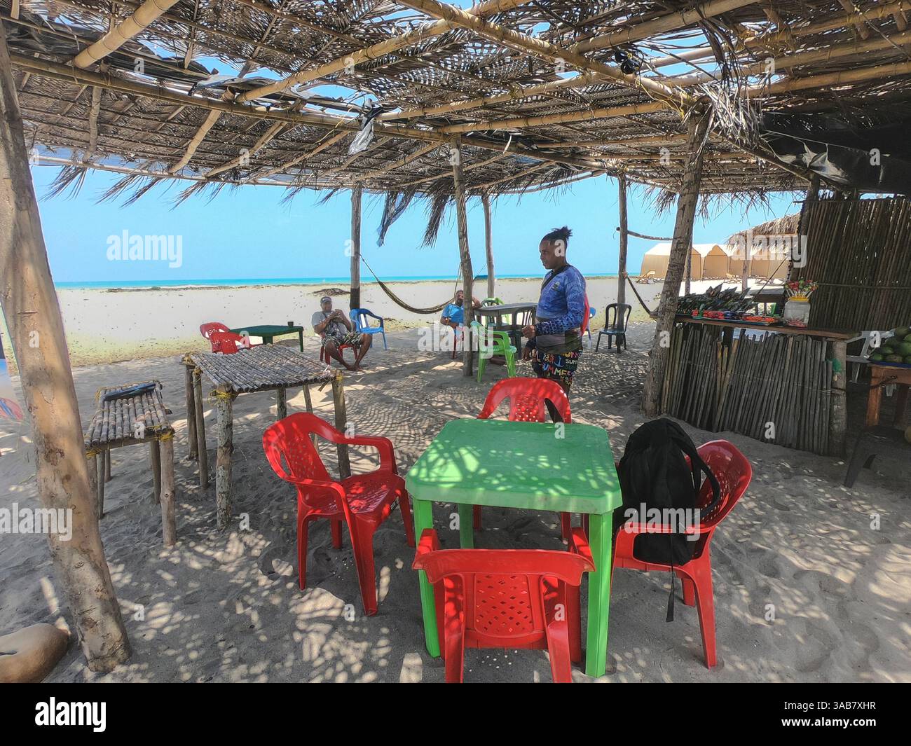 Beach shack at the mouth of the Rio Don Diego, Sierra Nevada de Santa ...