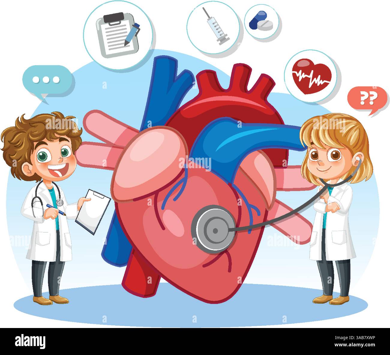 Kids exploring heart anatomy with medical tools Stock Vector Image ...