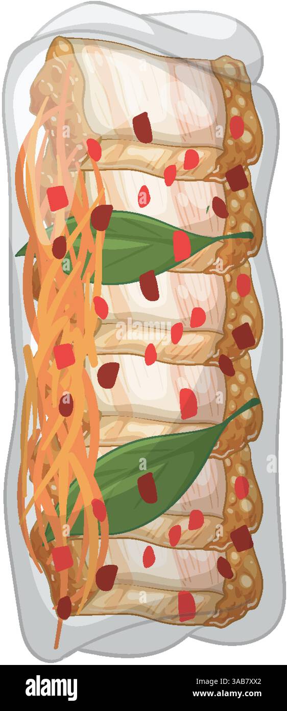 Colorful vector illustration of Asian spring rolls with vibrant ...
