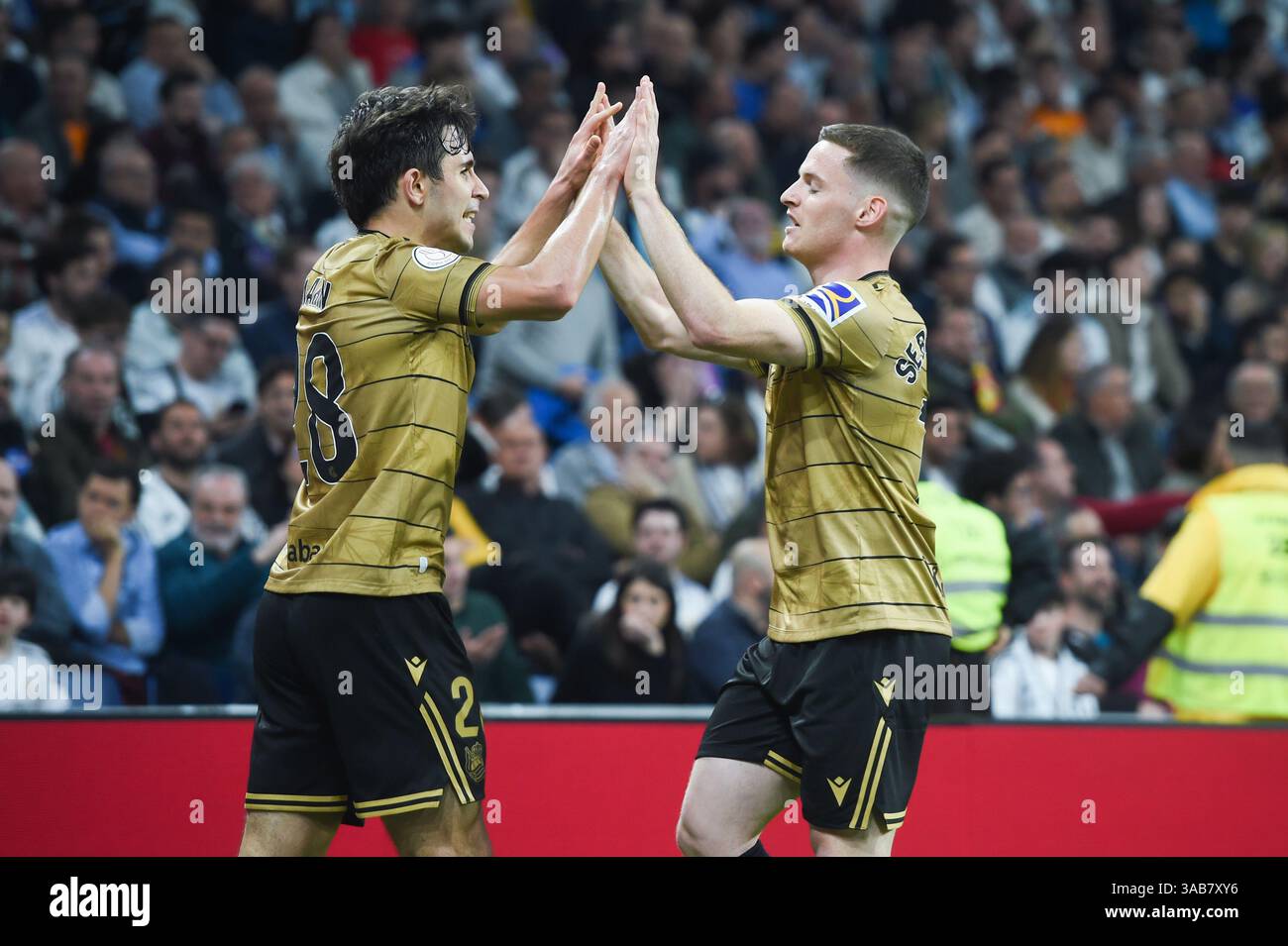 Madrid, Spain. 1st Apr, 2025. Pablo Marin (L) and Sergio Gomez of Real ...