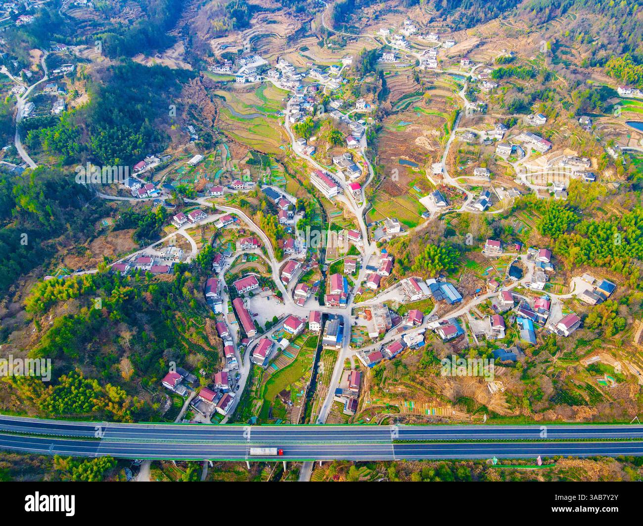 ANQING, CHINA - APRIL 2, 2025 - The Lu'an Qianshan Expressway passes ...