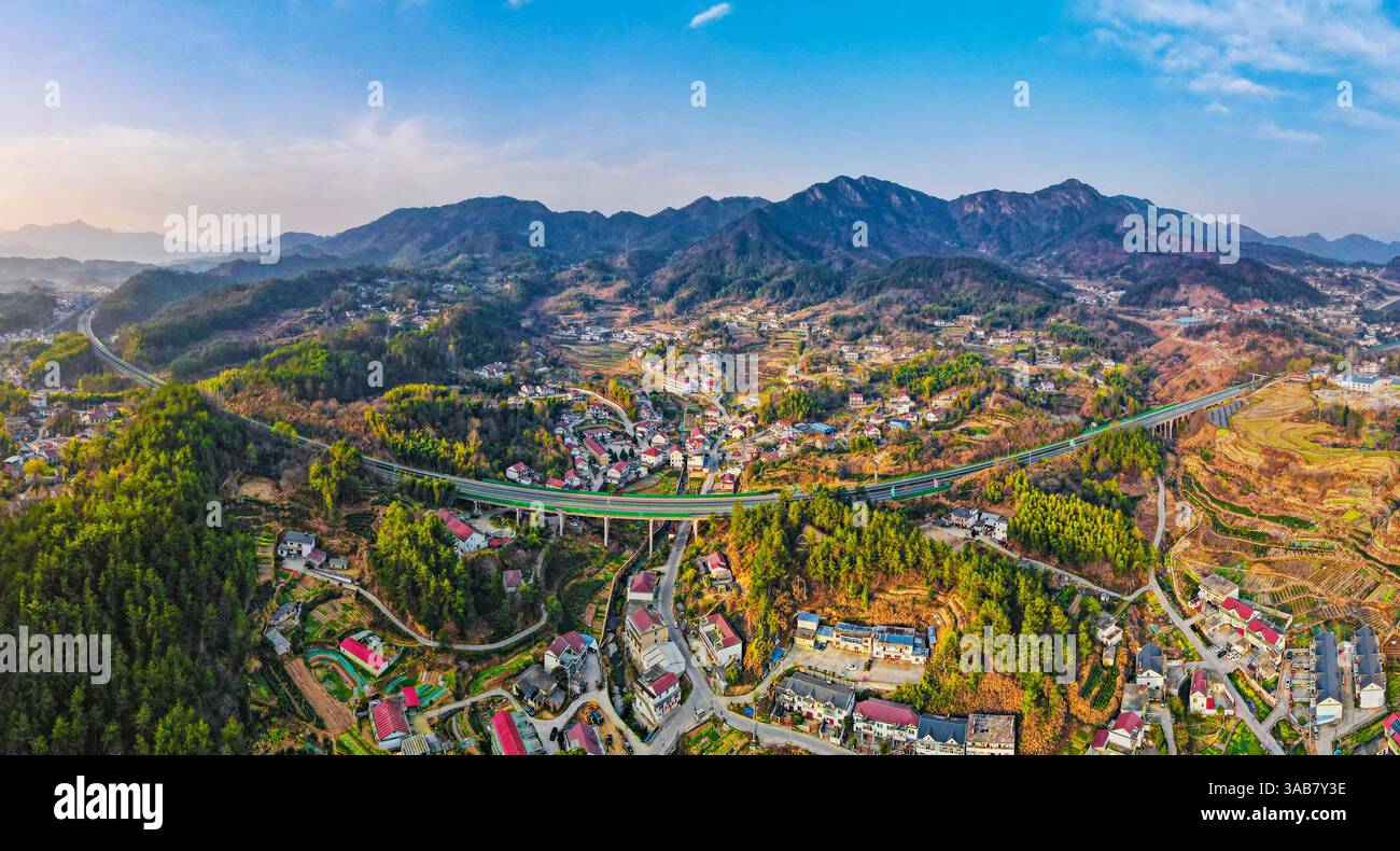 ANQING, CHINA - APRIL 2, 2025 - The Lu'an Qianshan Expressway passes ...