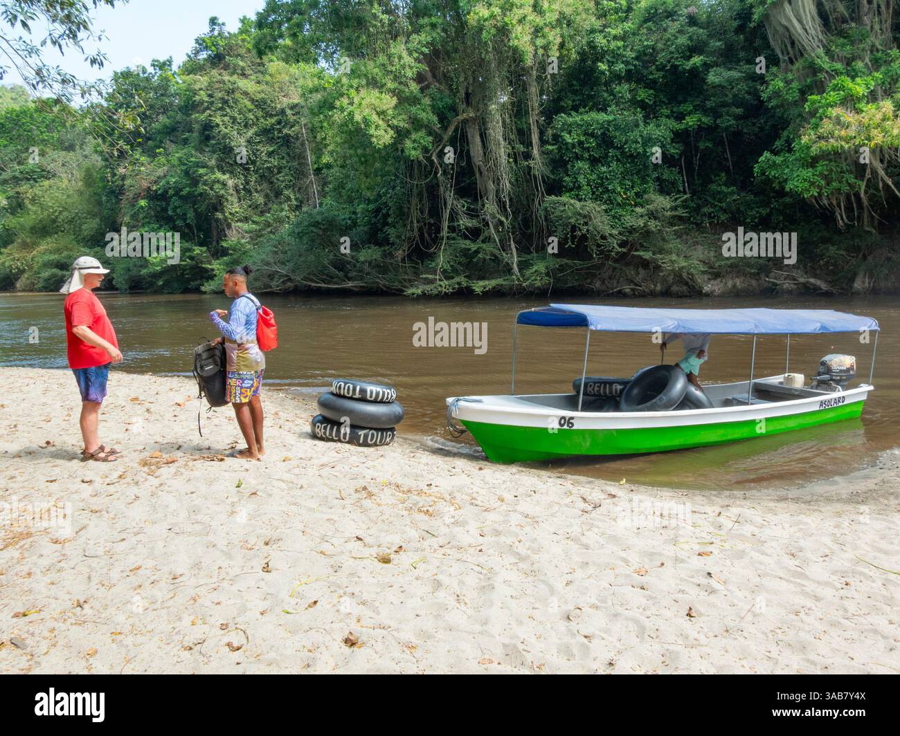 Tourist going tubing down the Rio Don Diego, Sierra Nevada de Santa ...