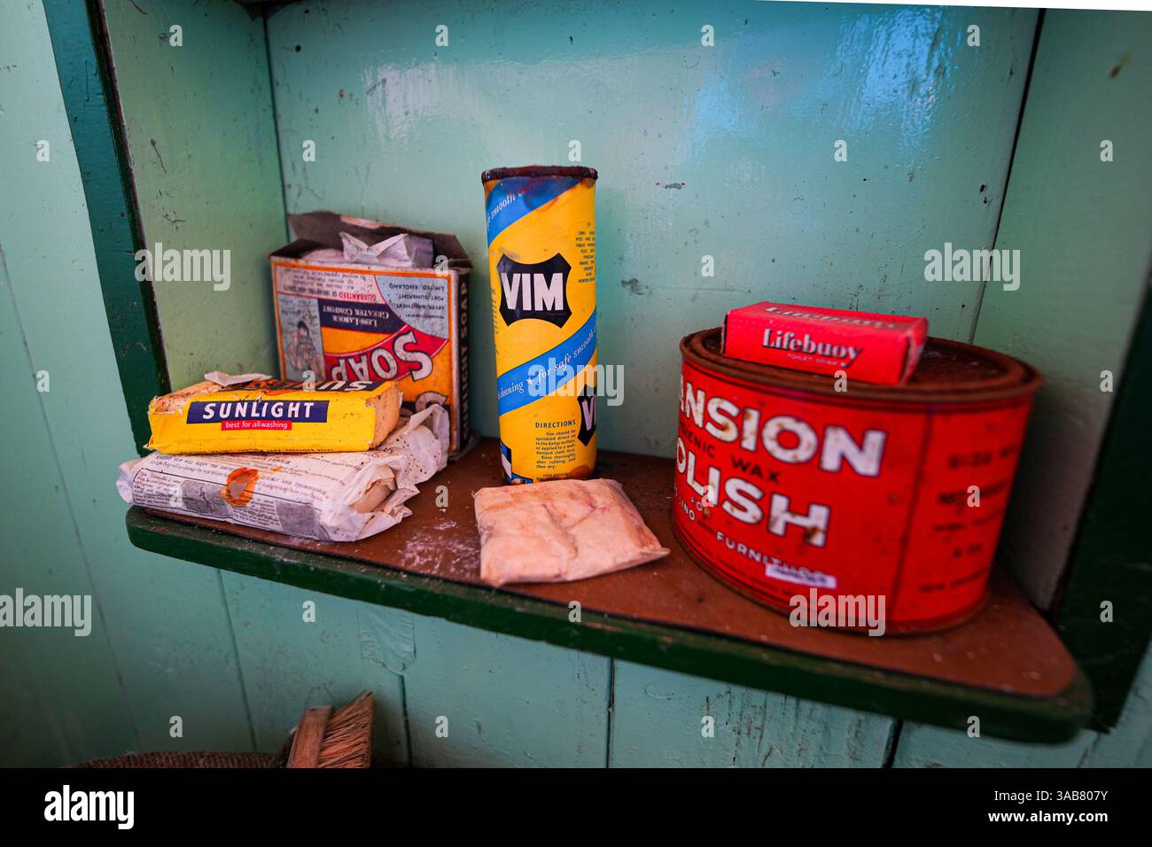 Ancient food rations in the Bransfield House in Port Lockroy, a ...