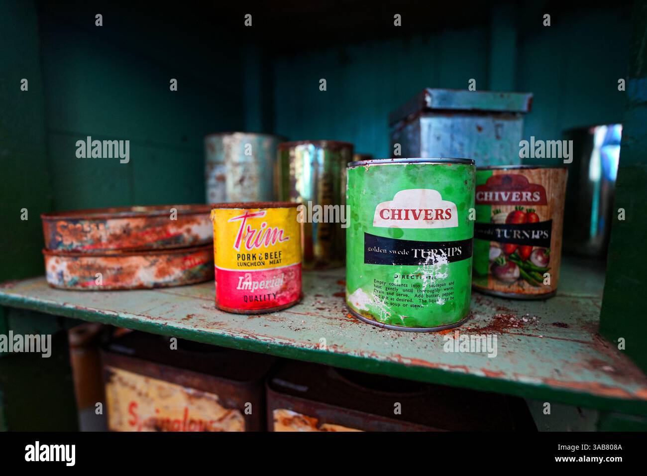 Ancient food rations in the Bransfield House in Port Lockroy, a ...