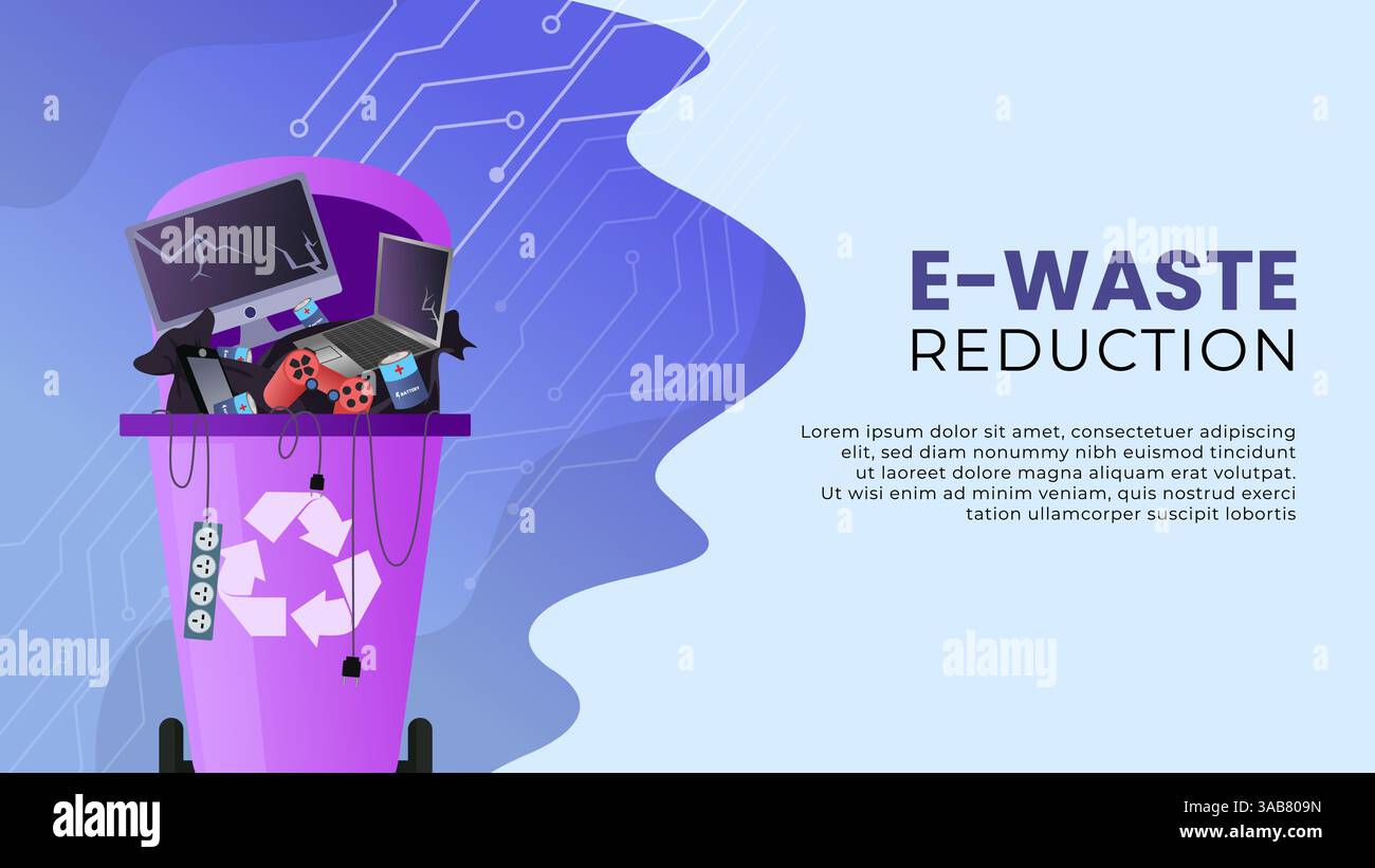 E-waste awareness and recycling concept. Illustration of discarded ...