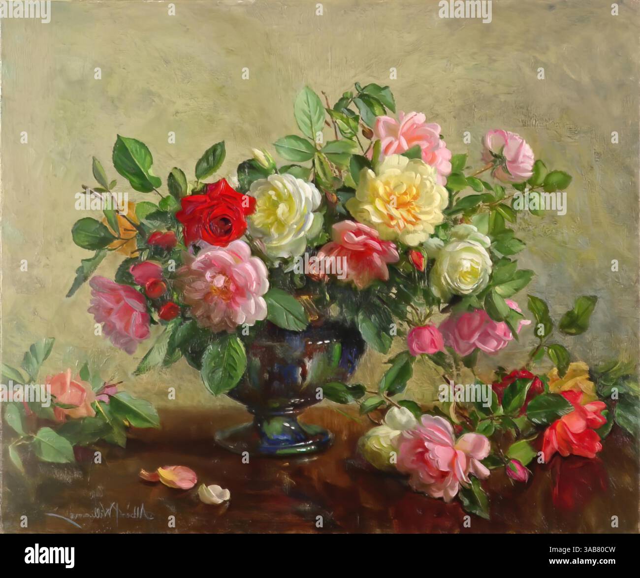 Rose Bowl filled with Roses (painting), by Williams, Albert (1922-2010 ...
