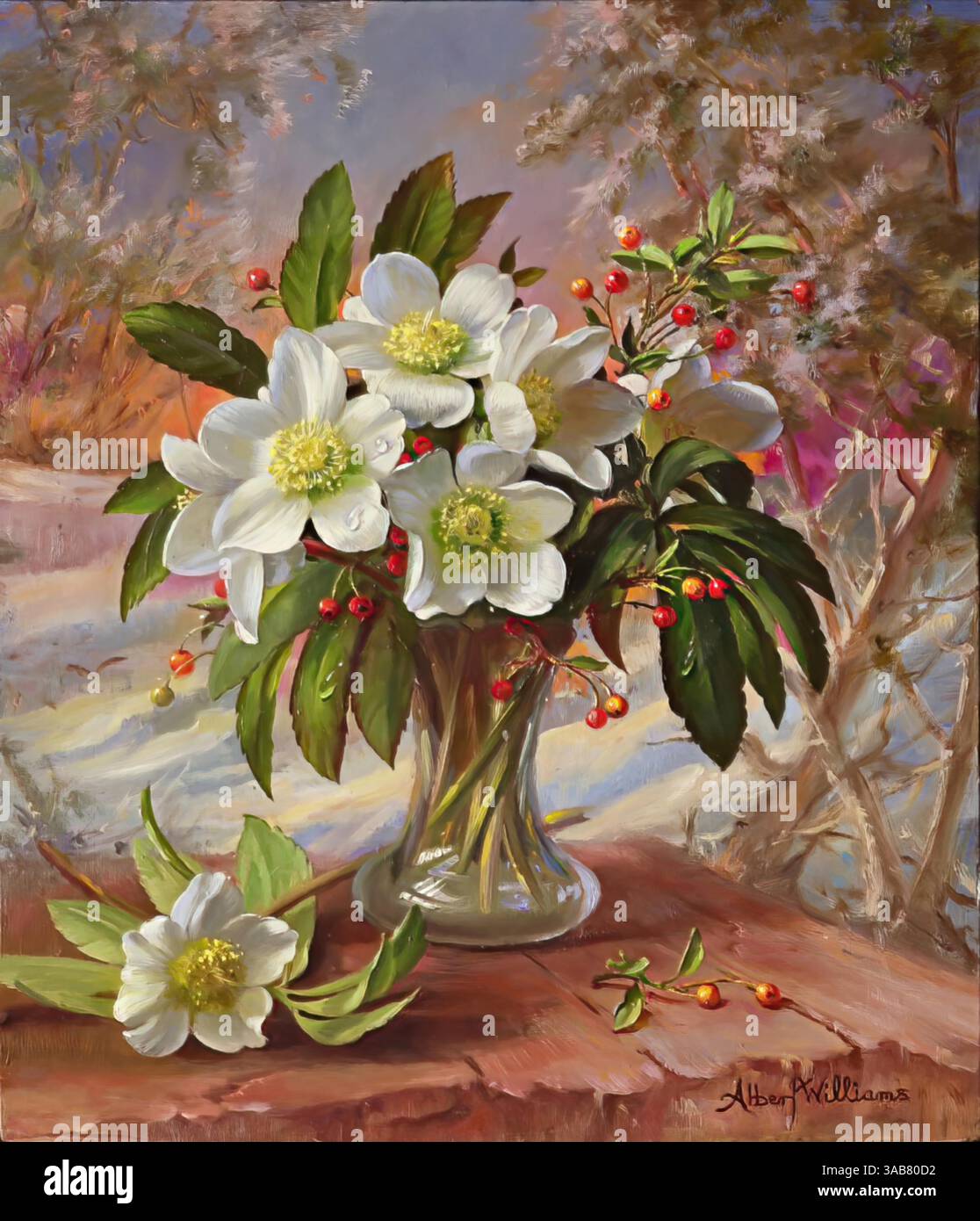 Flowers in a Winter Glow (painting), by Williams, Albert (1922-2010 ...