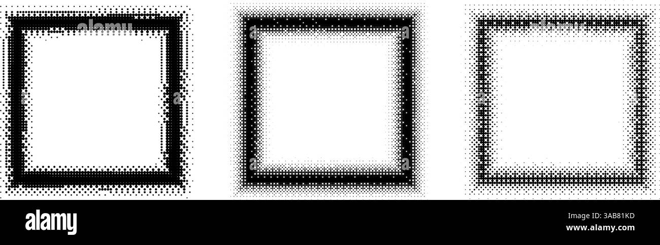 Black halftone square frame set. Dotted 8 bit gradient border ...