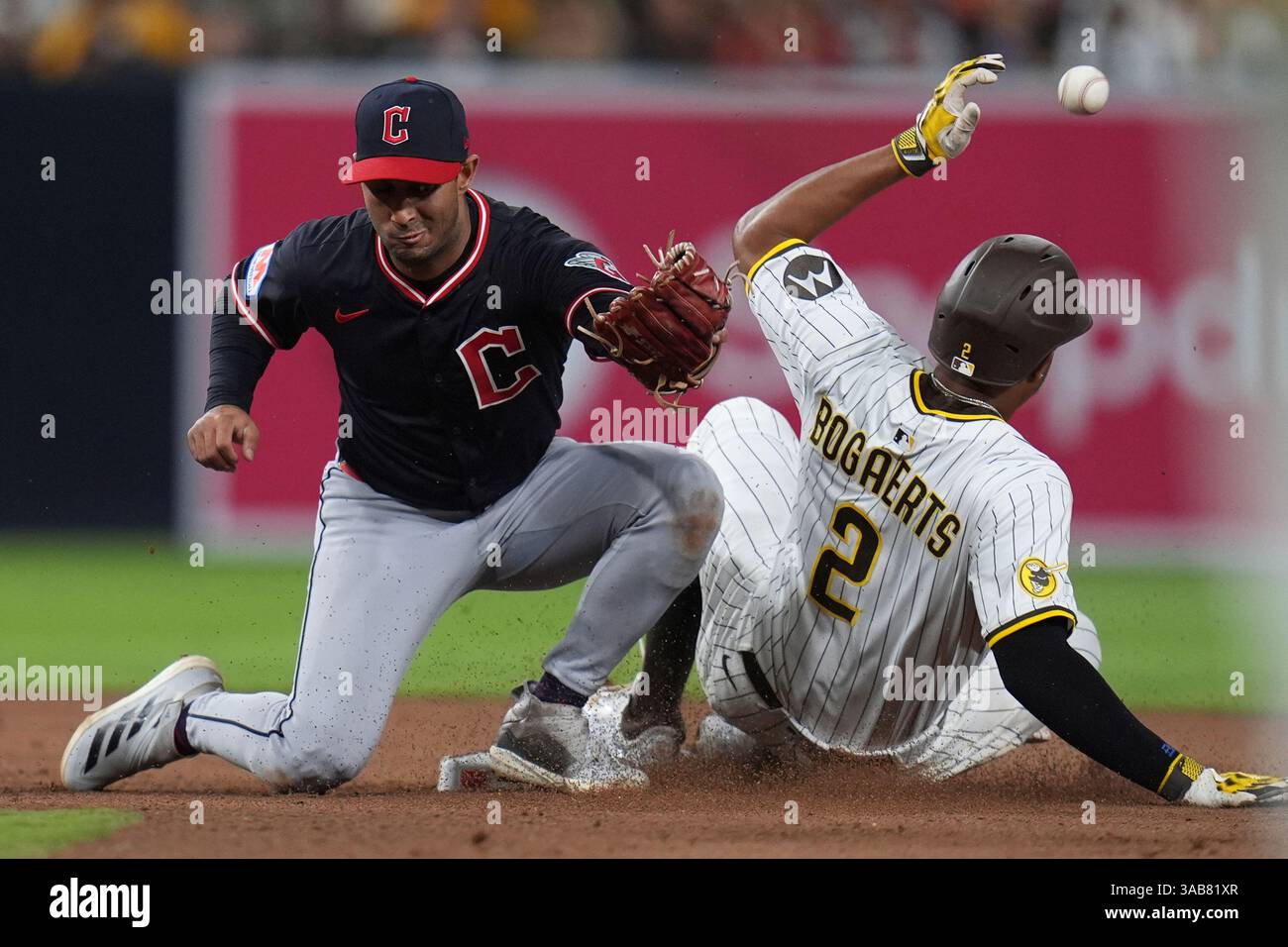 San Diego Padres' Xander Bogaerts (2) steals second base as Cleveland ...