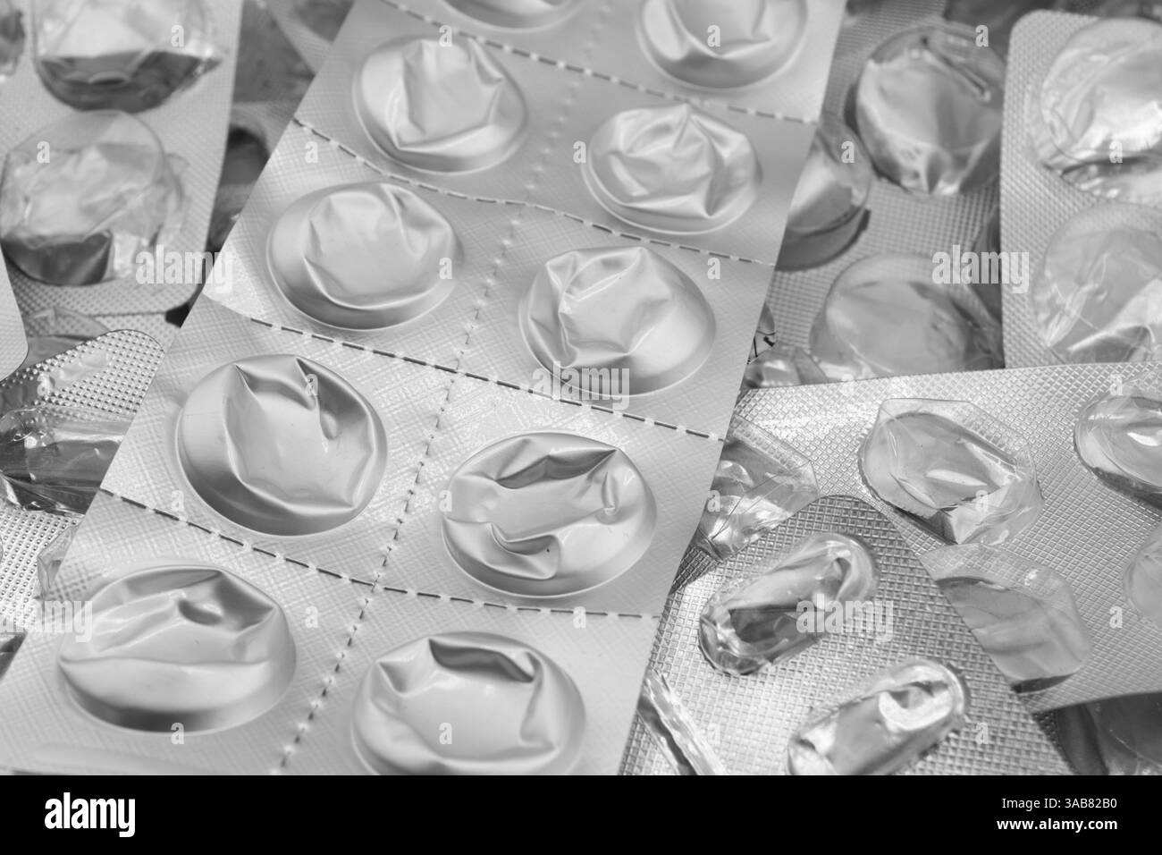 Empty pills of blister pack texture background. Empty silver blister ...