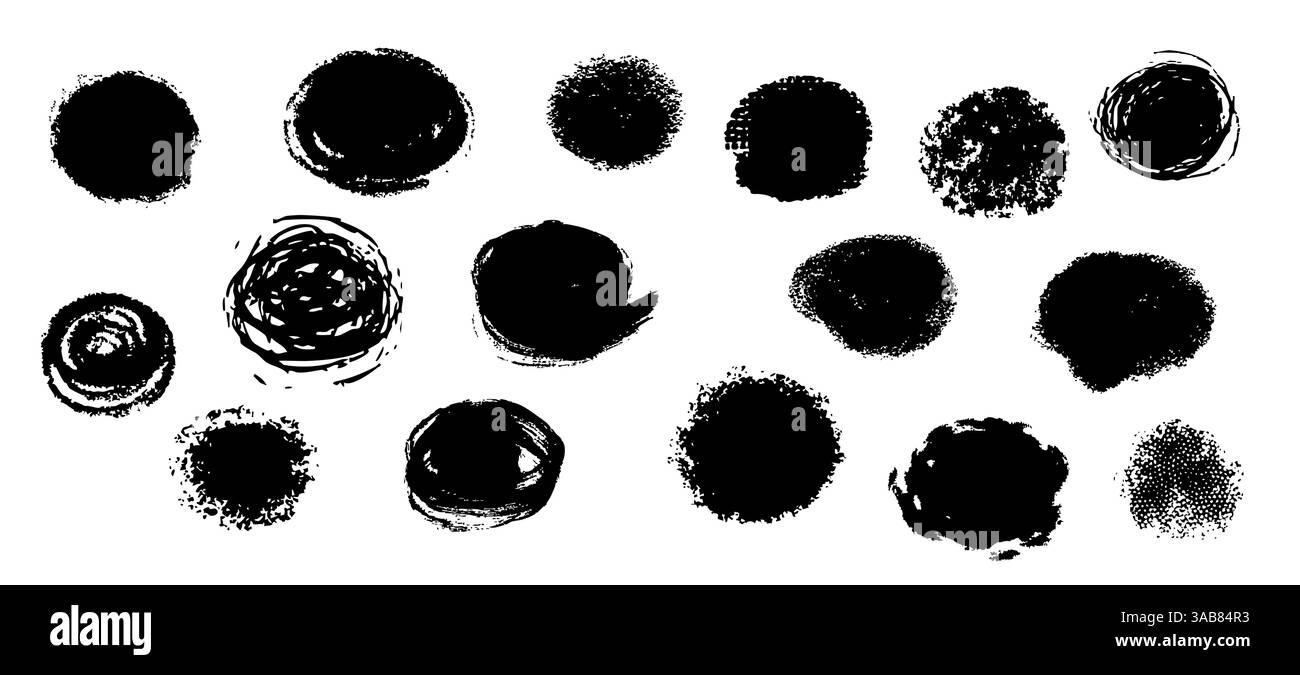 Scribble textured brush stroke ink or paint round splatter. Abstract ...