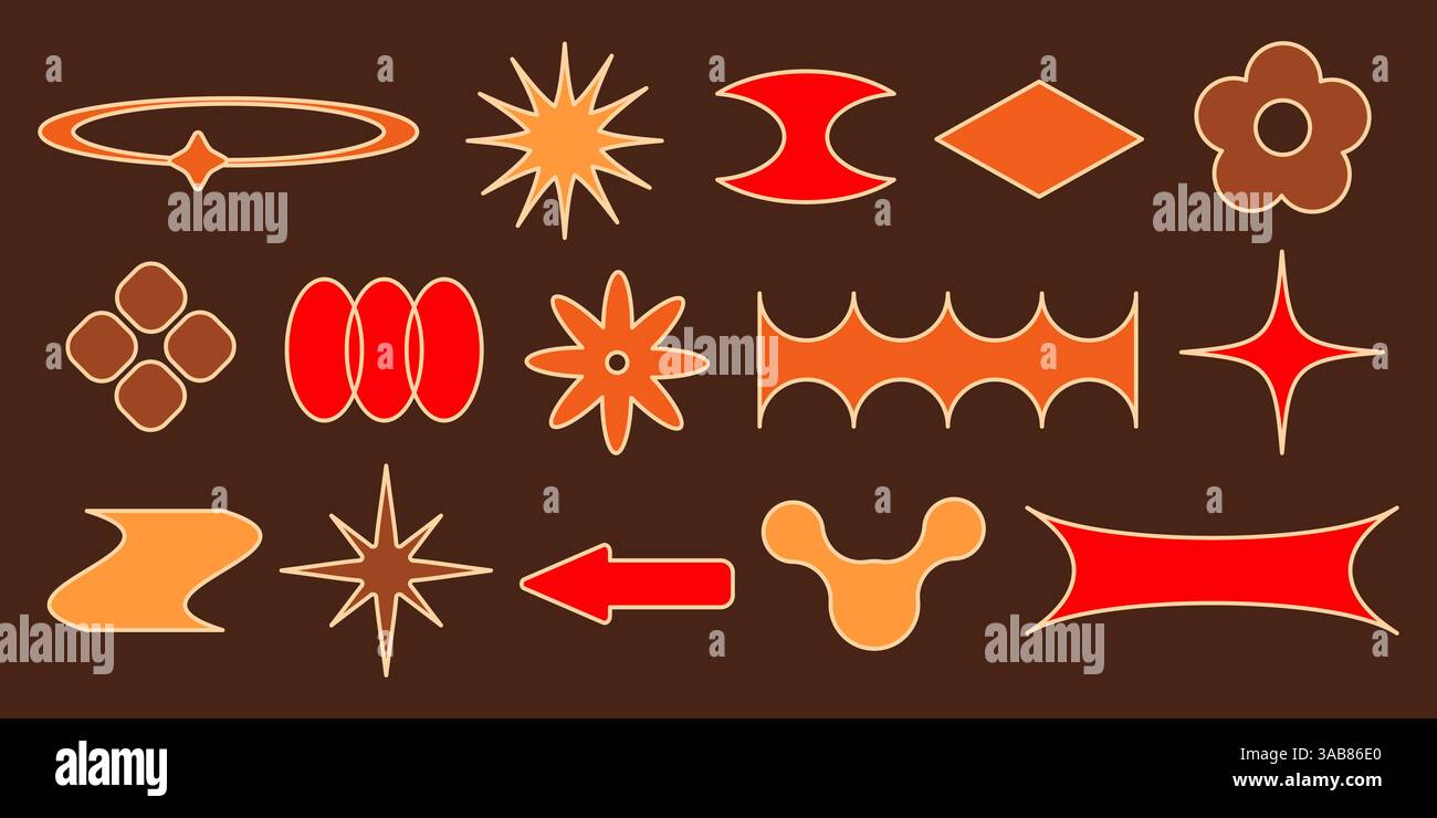Orange and red retro shape collection. Simple geometric forms - stars ...