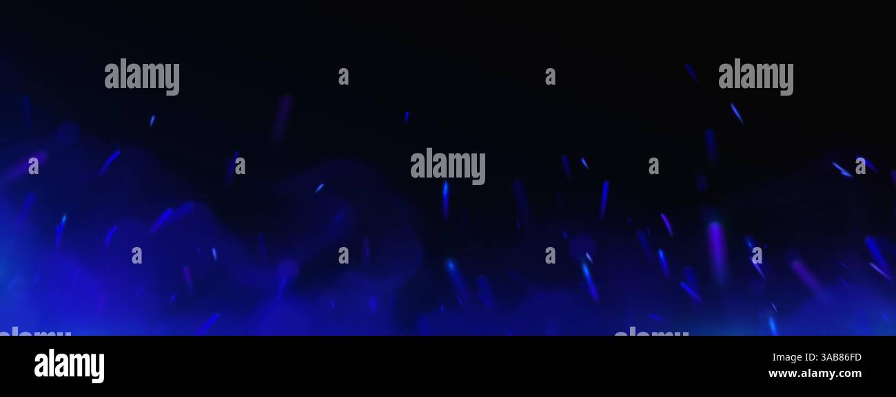 Blue fire sparks rising on black background. Vector realistic ...