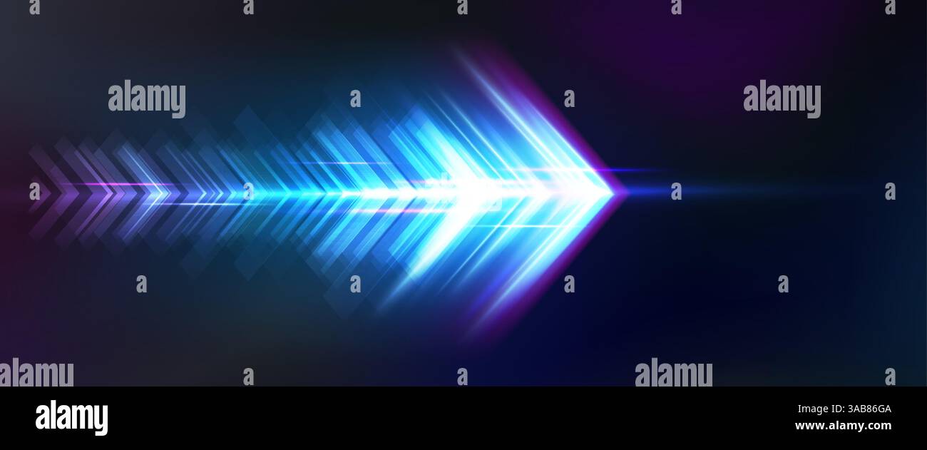 Glowing arrow boost abstract background. Blue and purple shiny neon ...