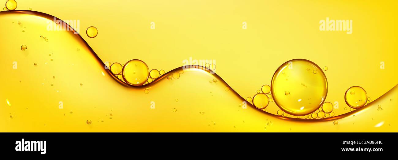Oil texture forms bubble shapes, glistening yellow background with ...