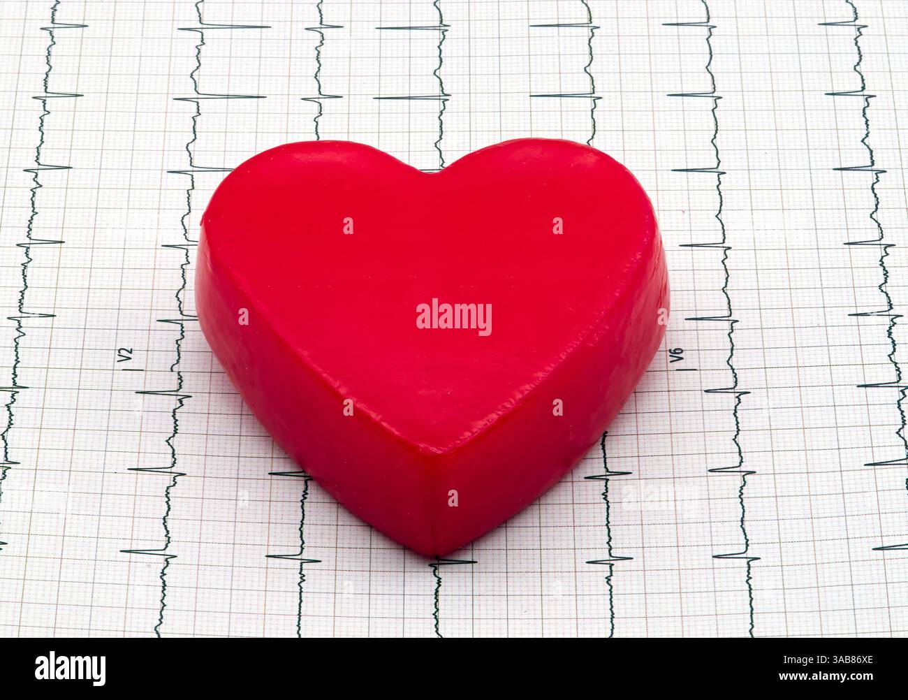 Heart shaped object on a standard electrocardiogram, ekg, graph paper ...