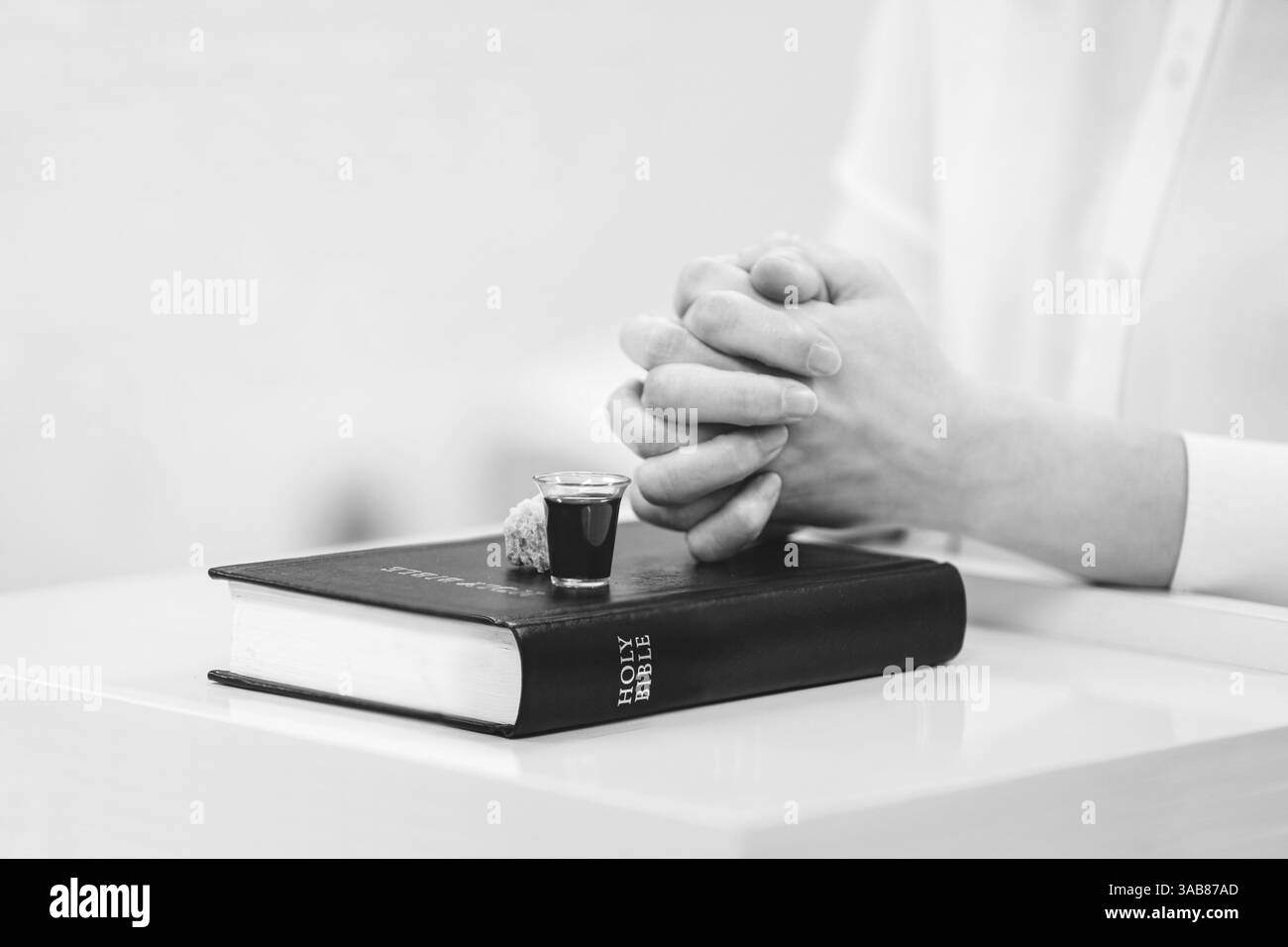 Bread and wine for Holy Communion on Bible, Christian background of ...