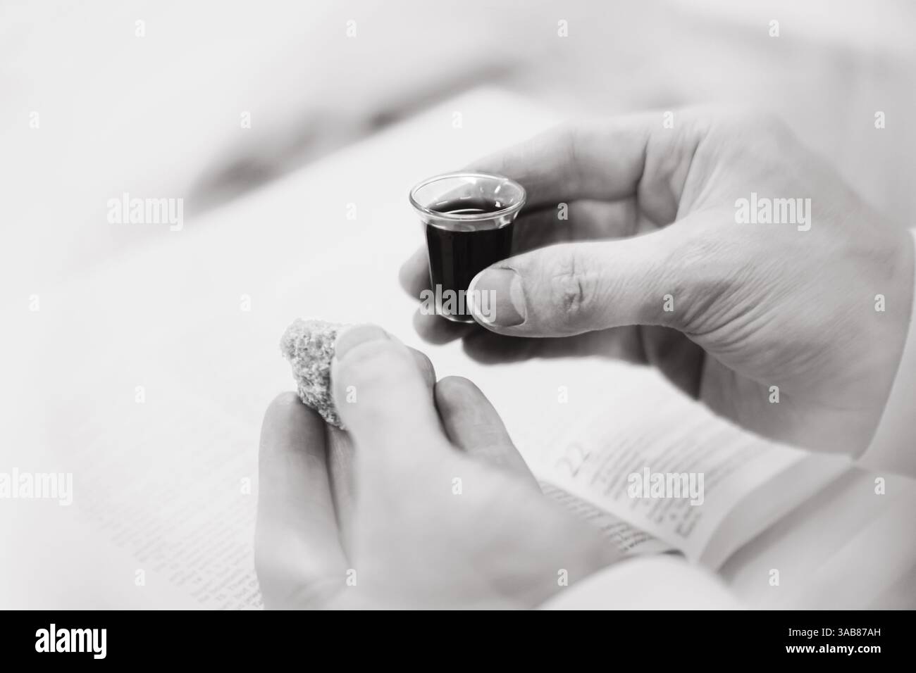 Holy Week Church Communion, Christians praying with bread and wine ...