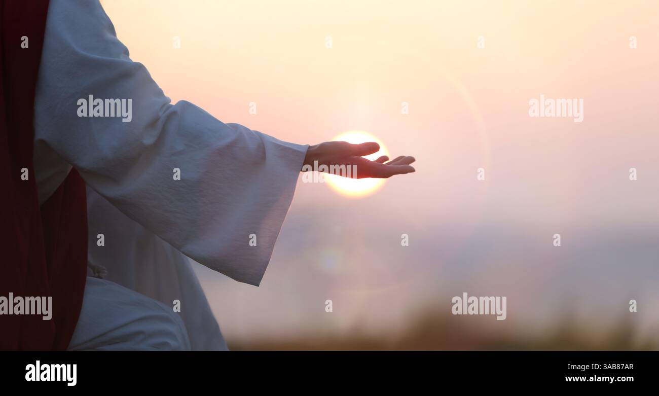 Jesus Christ hand silhouette, evangelism and salvation concept, bright ...