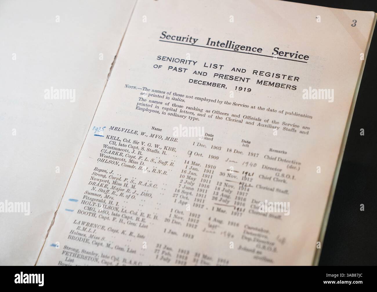 MI5 staff list on display during a preview for the MI5: Official ...