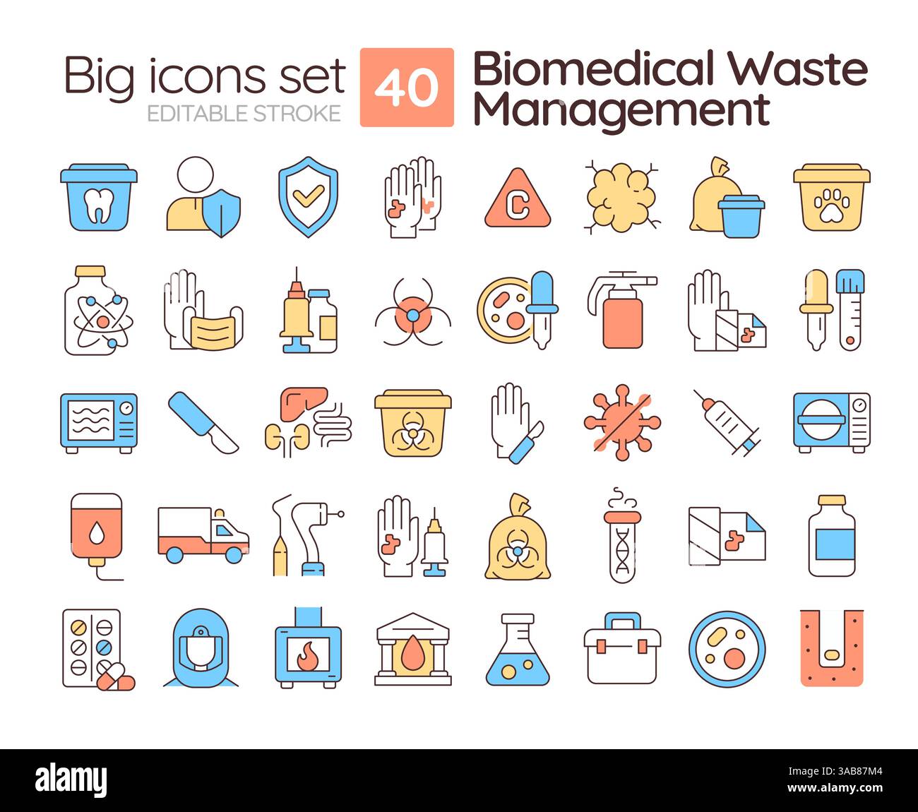 Biomedical waste management line color icons set Stock Vector Image ...