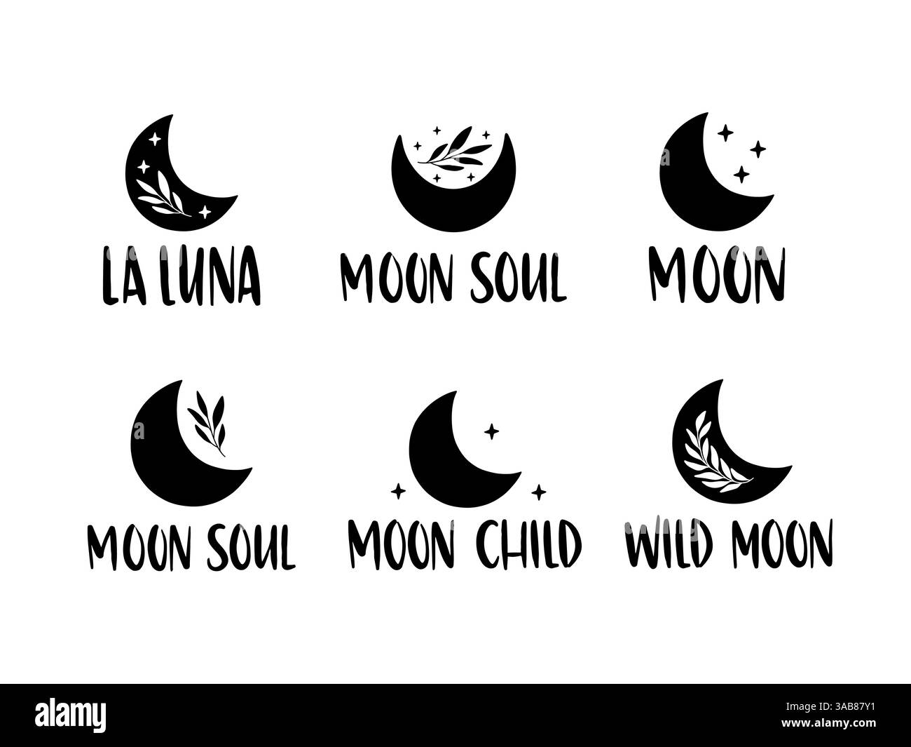 Moon inspirational lettering quote set. Boho poster. Vector floral moon ...