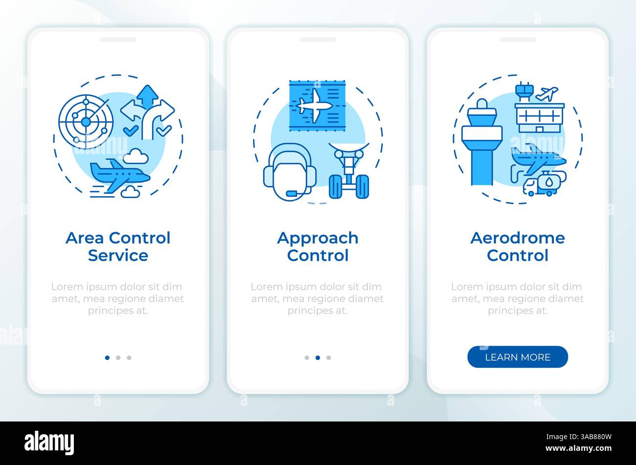 Airspace traffic control blue onboarding mobile app screen Stock Vector ...