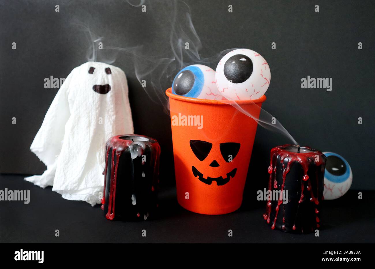 Set of different handmade Halloween elements on black background. Jack ...