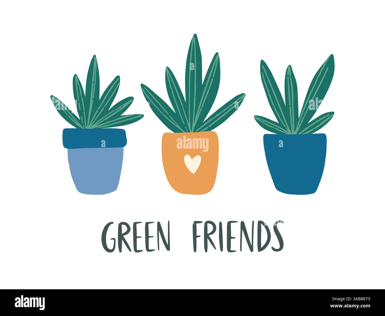 Trendy home decor with hand-drawn house plant. Cute succulent in ...