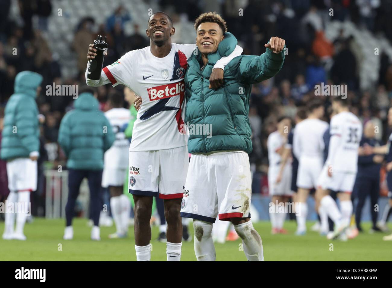 Ousmane Dembele, Desire Doue of PSG celebrate the victory following the ...