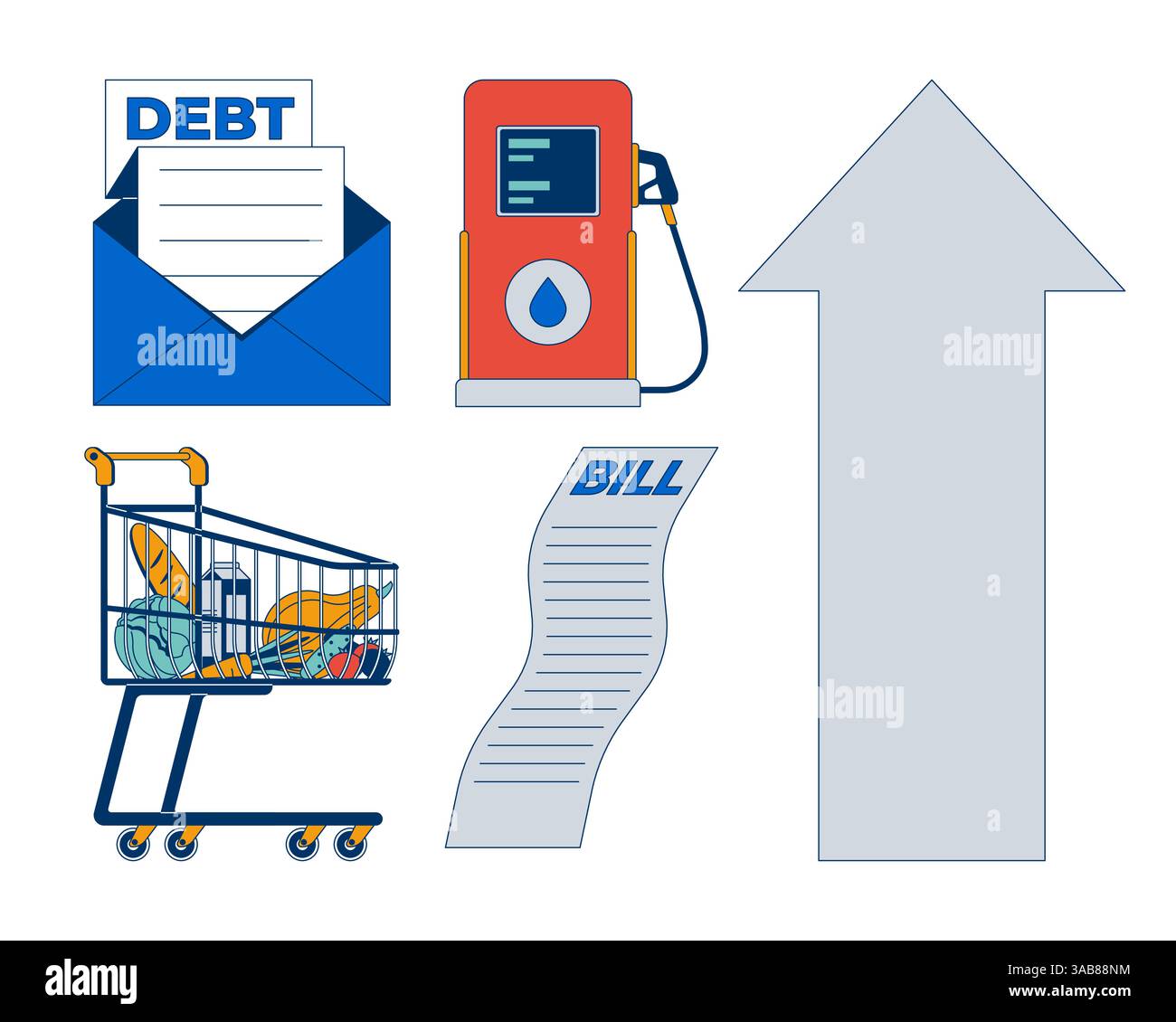 Economic pressure and cost of living 2D cartoon objects set Stock ...