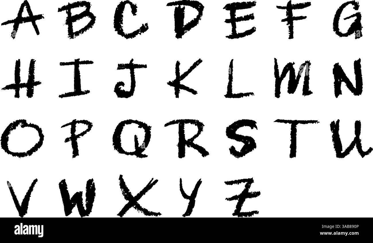 English alphabet hand-drawn in a crayon. Capital black letters in chalk ...