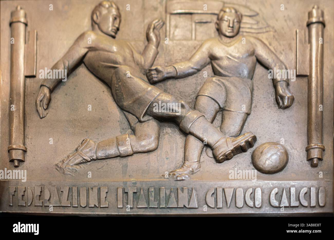 Metal Relief Sculpture of Two Soccer Players in action - Historic metal ...