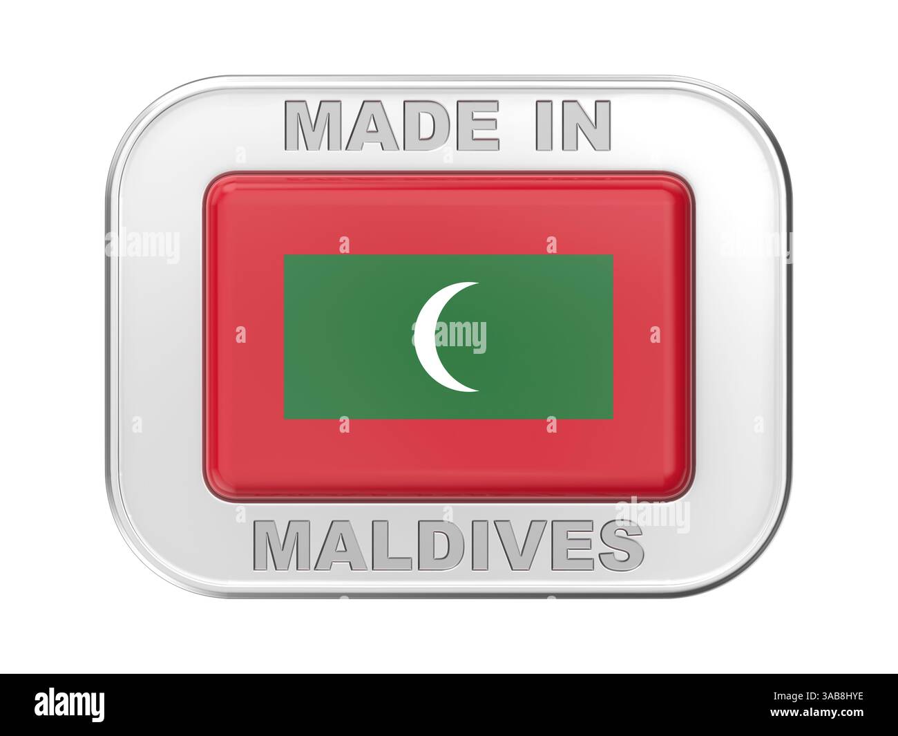 Made in Maldives, silver badge with the flag of the Republic of ...