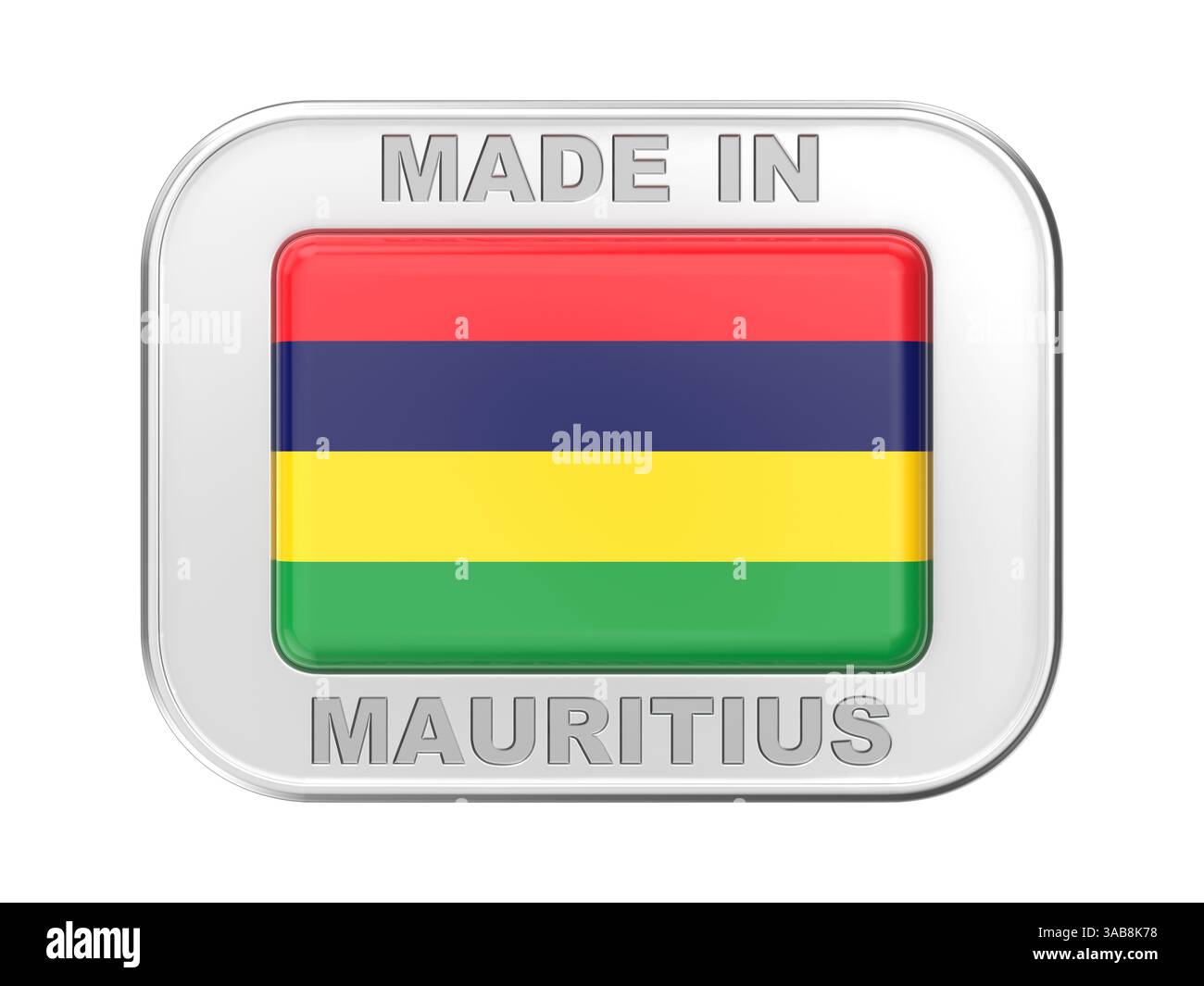 Made in Mauritius, silver badge with the national flag of Mauritius ...