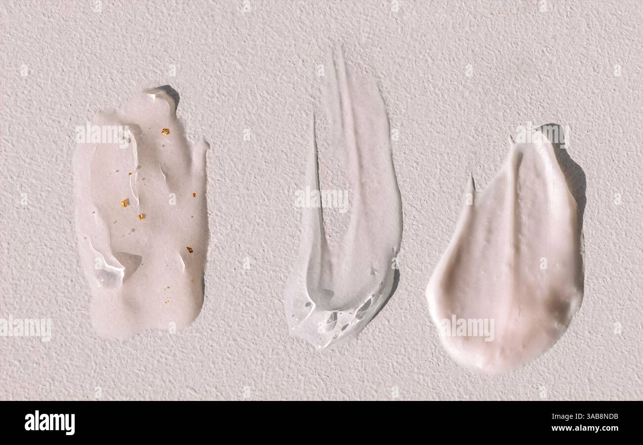 Different texture of gel and cream on a light background. Transparent ...